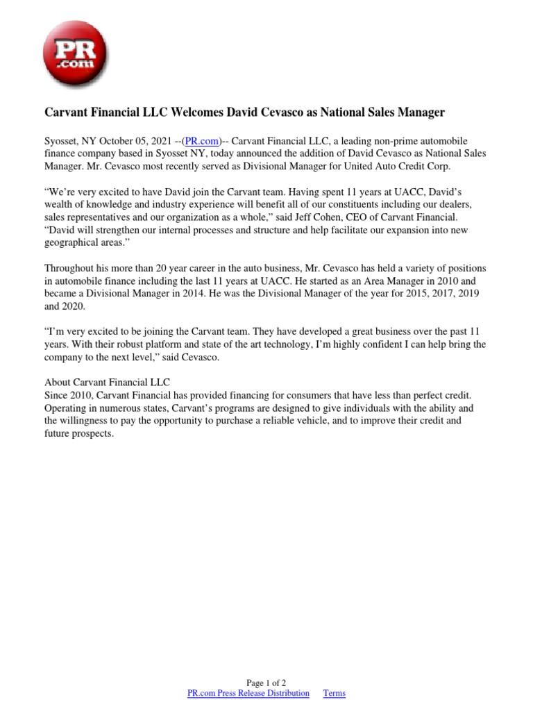 Carvant Financial LLC Welcomes David Cevasco As National Sales Manager ...