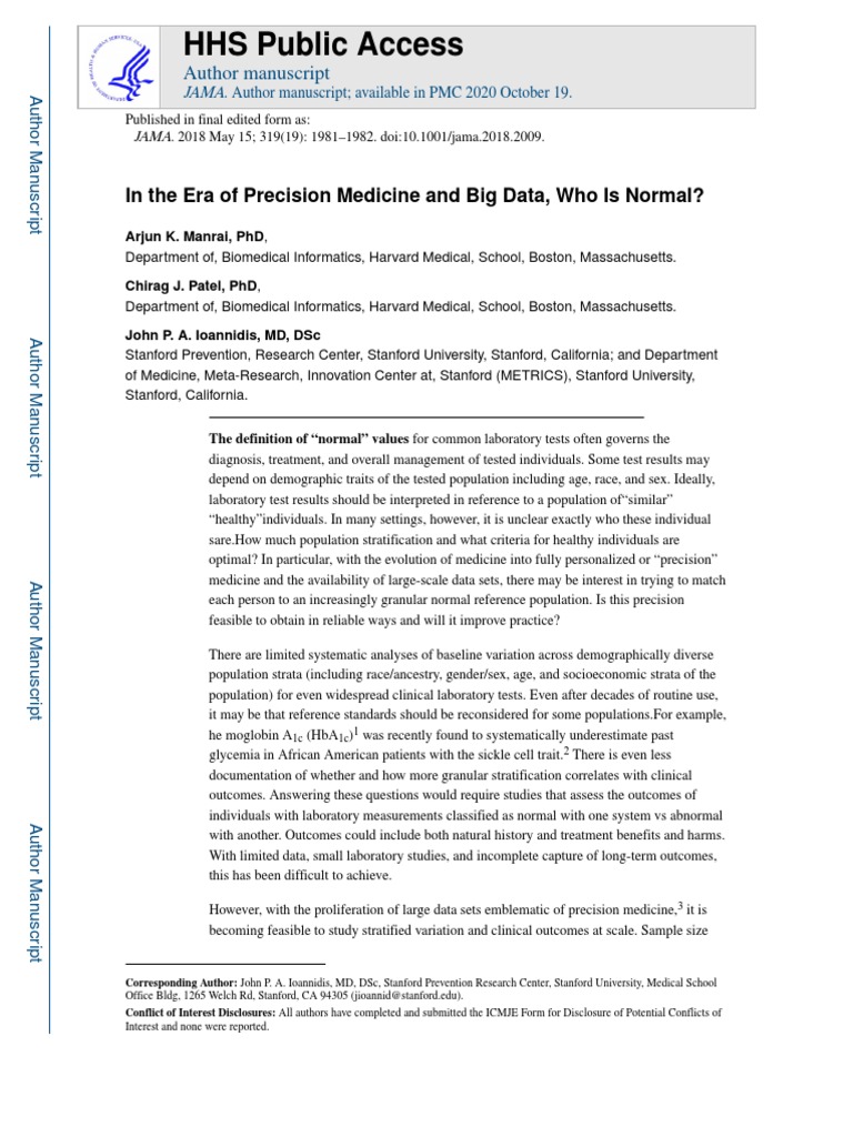 HHS Public Access: in The Era of Precision Medicine and Big Data, Who ...