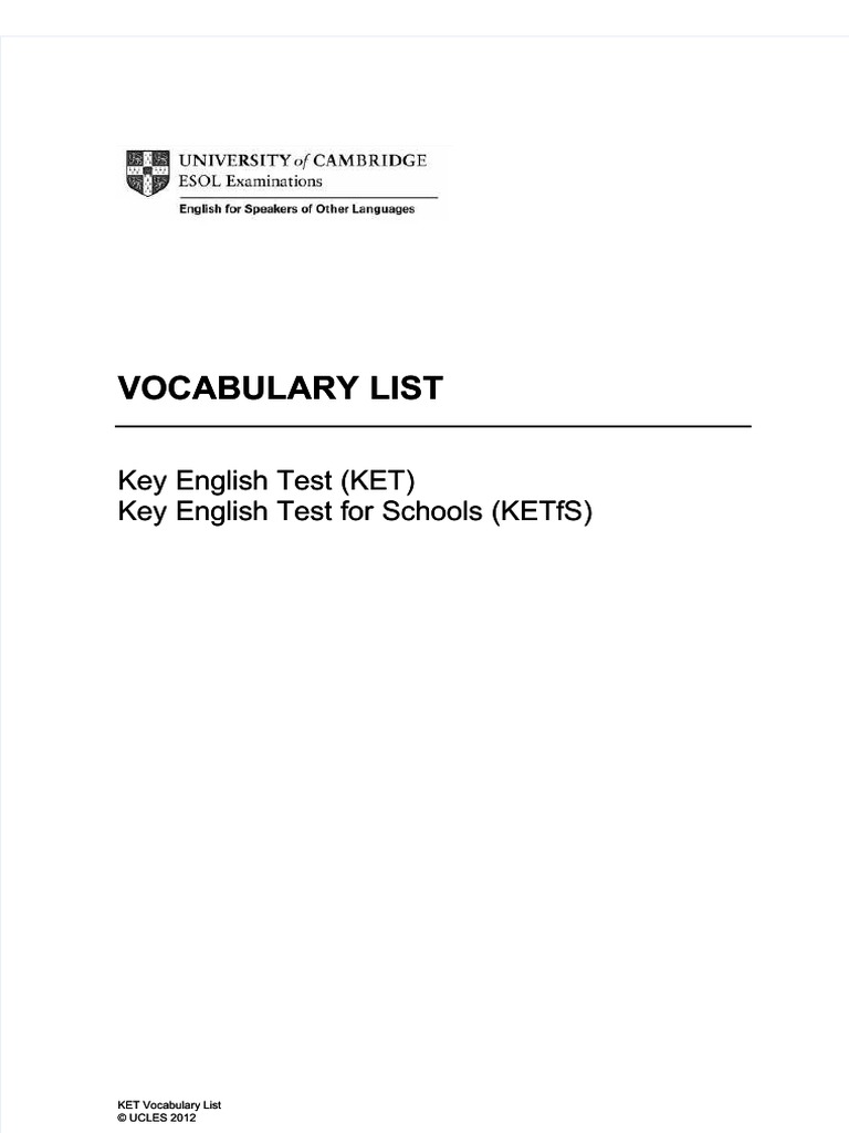 Ket Vocabulary List | PDF | Linguistics | Grammar