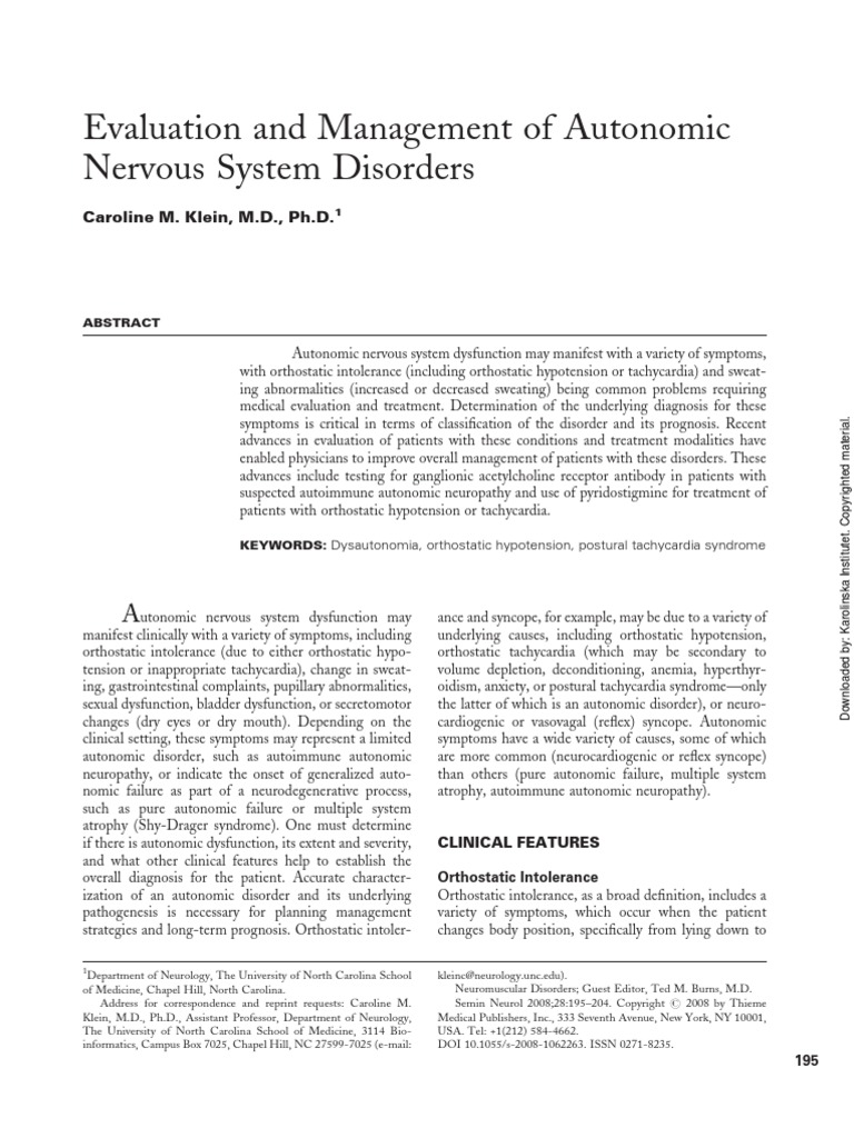 Evaluation and Management of Autonomic Nervous System Disorders | PDF ...