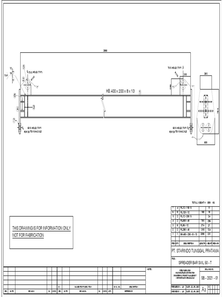 Spreader Bar Drawing for 50 Ton SWL | PDF