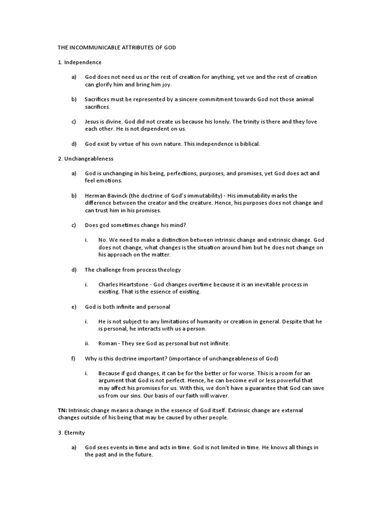 The Incommunicable Attributes of God | PDF | God | Religious Behaviour ...