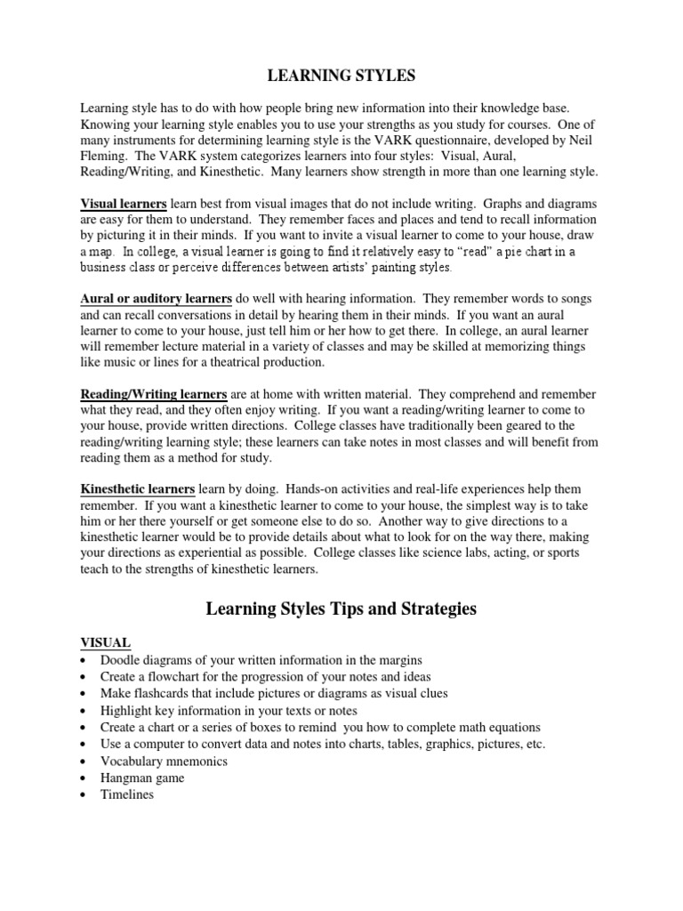Learning Styles Tips and Strategies | PDF | Learning Styles | Learning