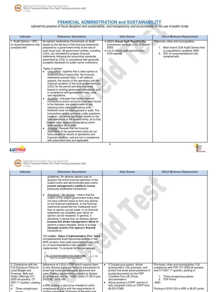SGLG 2021 Technical Notes Overview | PDF | Audit | Auditor's Report