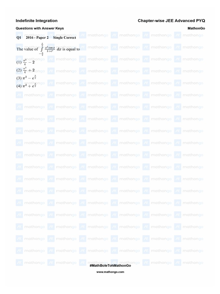 Question - Indefinite Integration - JEE Advanced PYQ | PDF