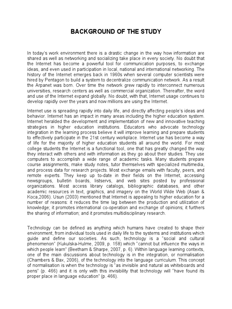 BACKGROUND OF THE STUDY Sample | PDF | Internet | Distance Education