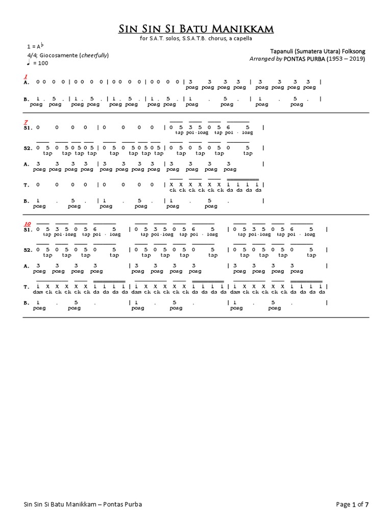 Sik Sik Si Batu Manikkam - SATB Not Angka | PDF | Choral Music | Vocal ...