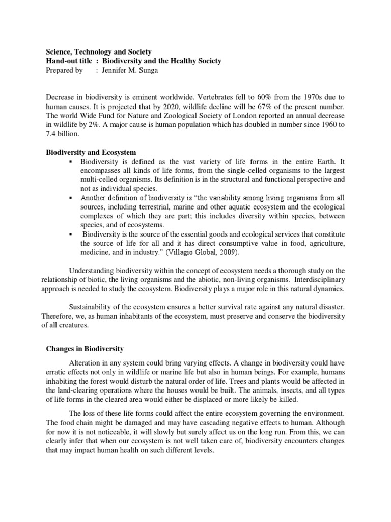 Handout - Biodiversity and The Healthy Society | PDF | Biodiversity ...