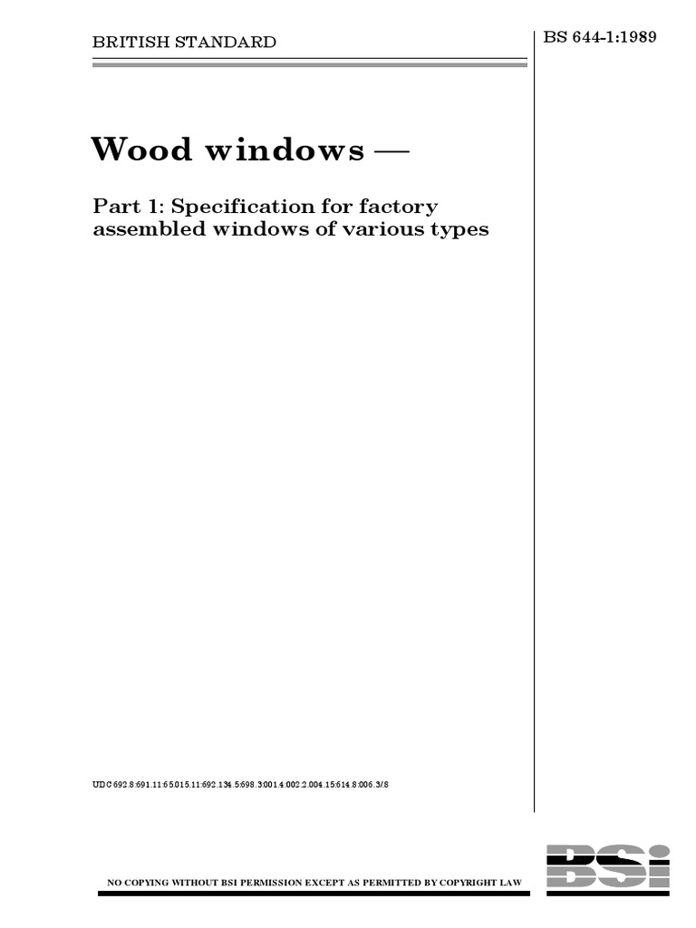 BS 644 Part 1 Specification For Factory Assembled Windows | PDF ...
