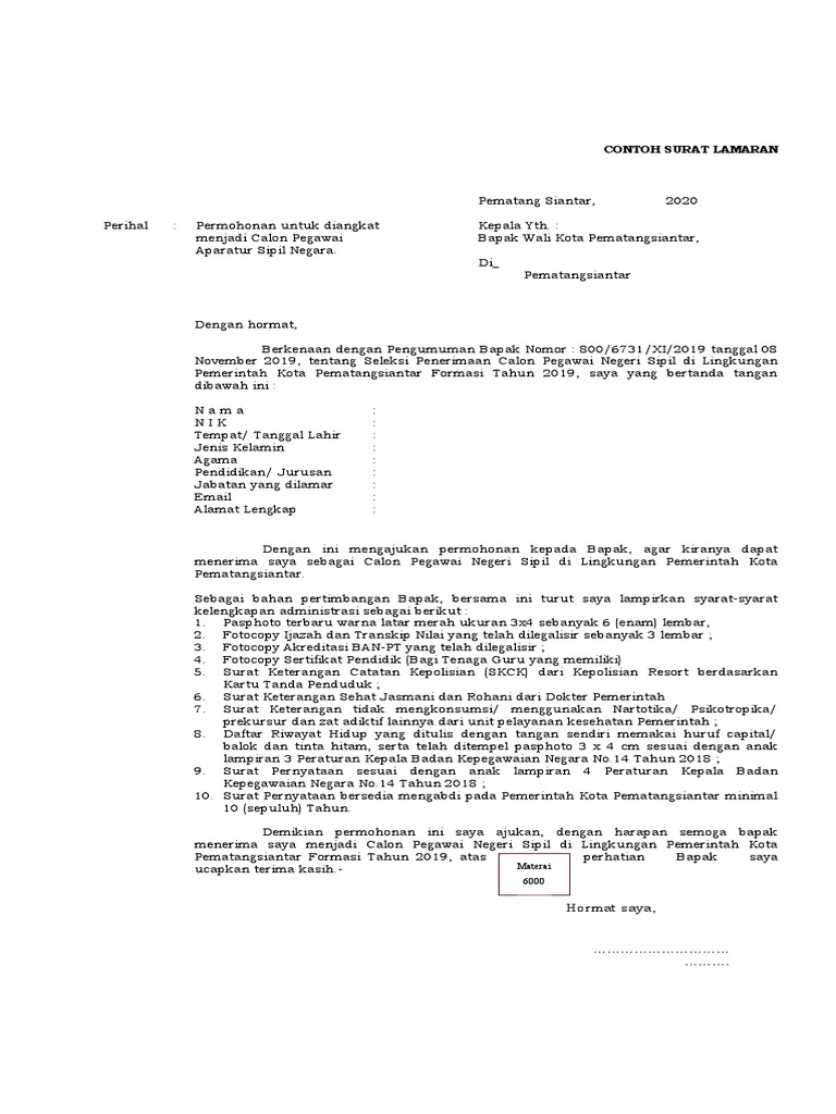 Draft Contoh Surat Lamaran | PDF