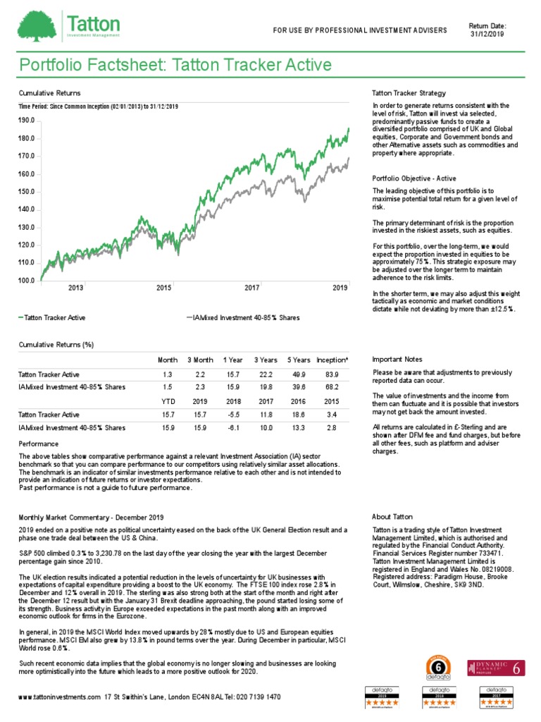 Portfolio Factsheet - Tatton Tracker Active - 31 - 12 - 19 | PDF ...
