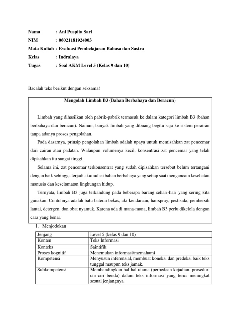 Ani Puspita Sari - Soal AKM Level 5 | PDF