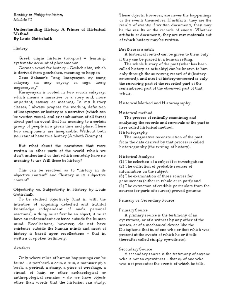 Understanding History: Gottschalk's Method | PDF | Philippines