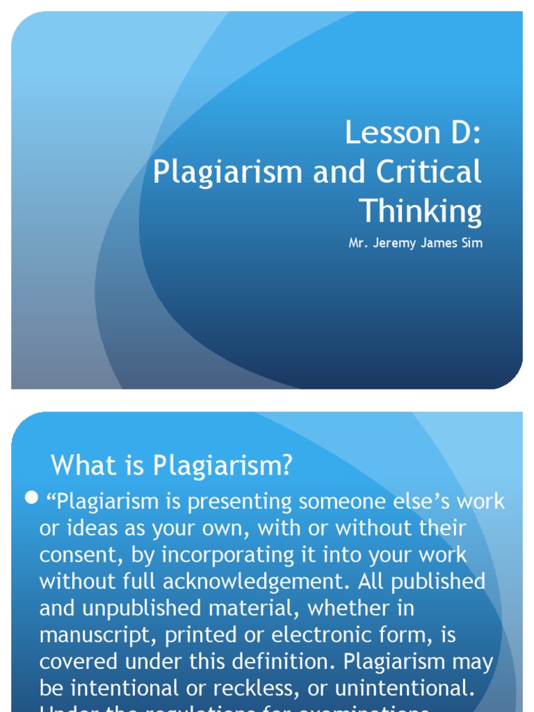 13 Lesson D Plagiarism 2019 | PDF | Plagiarism | Critical Thinking
