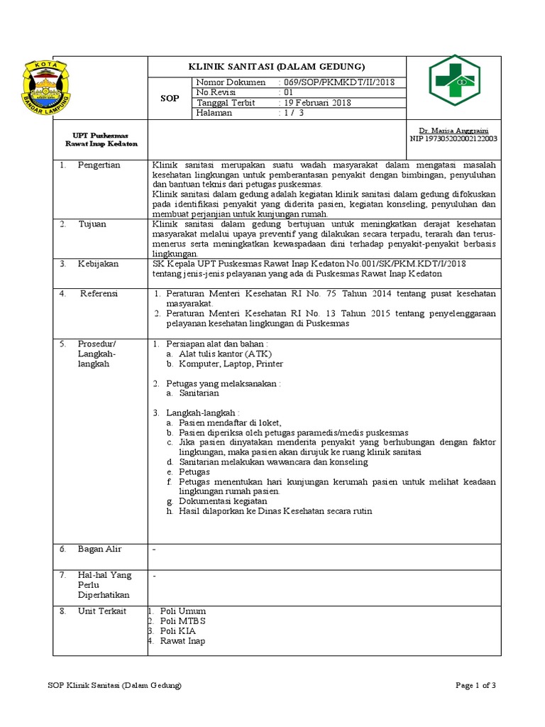SOP Klinik Sanitasi Dalam Gedung | PDF