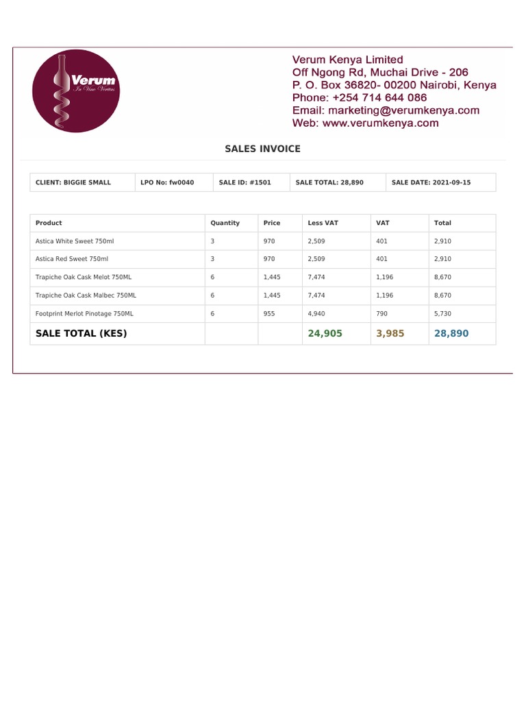 1501 Sales Invoice | PDF