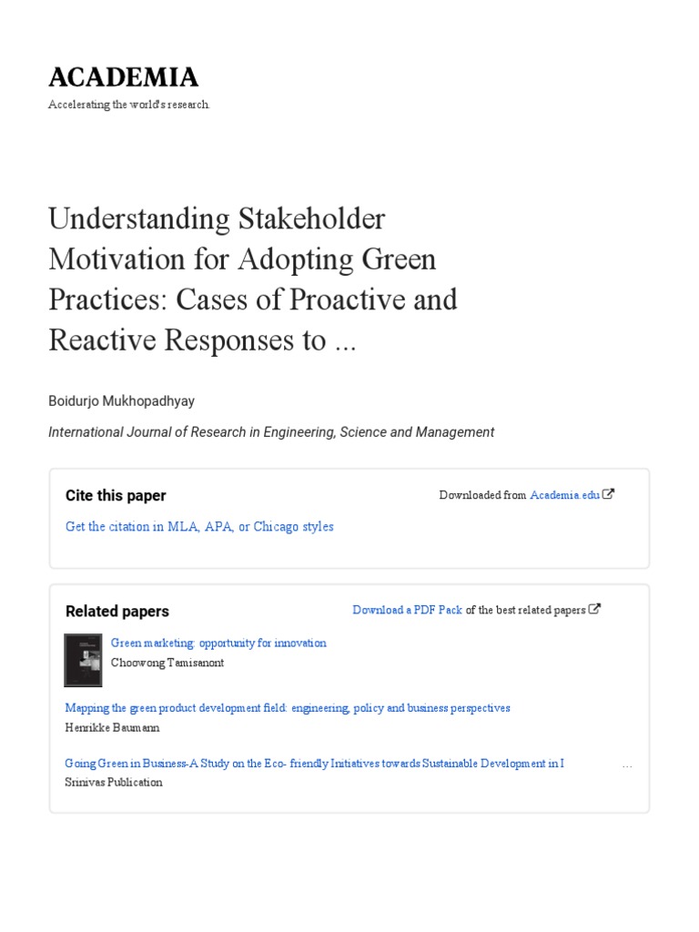 Understanding Stakeholder Motivation For Adopting Green Practices ...