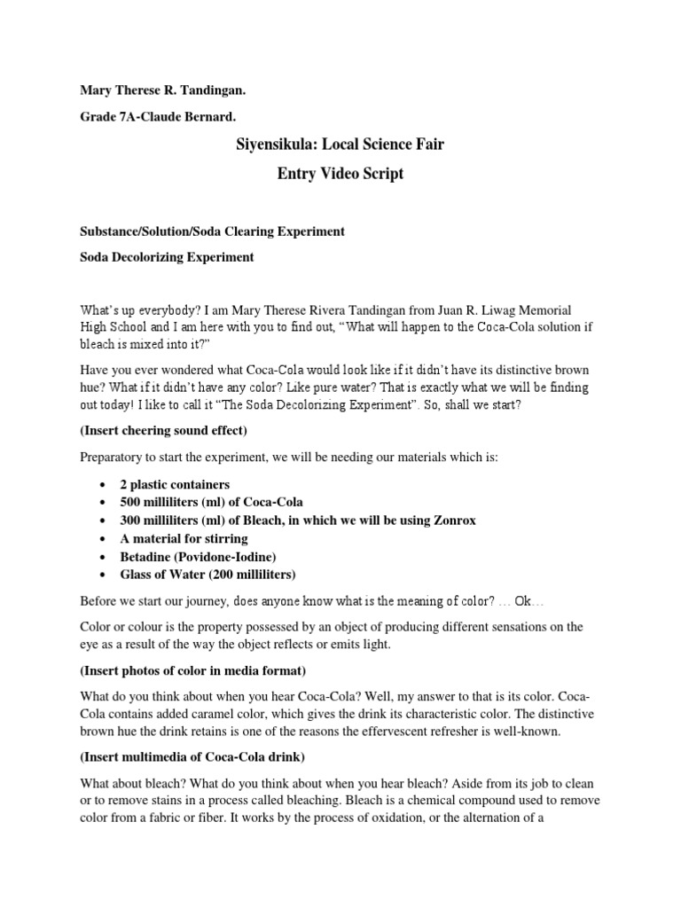 Siyensikula EntryVideoScript Tandingan MaryTherese 2ndtake | PDF ...