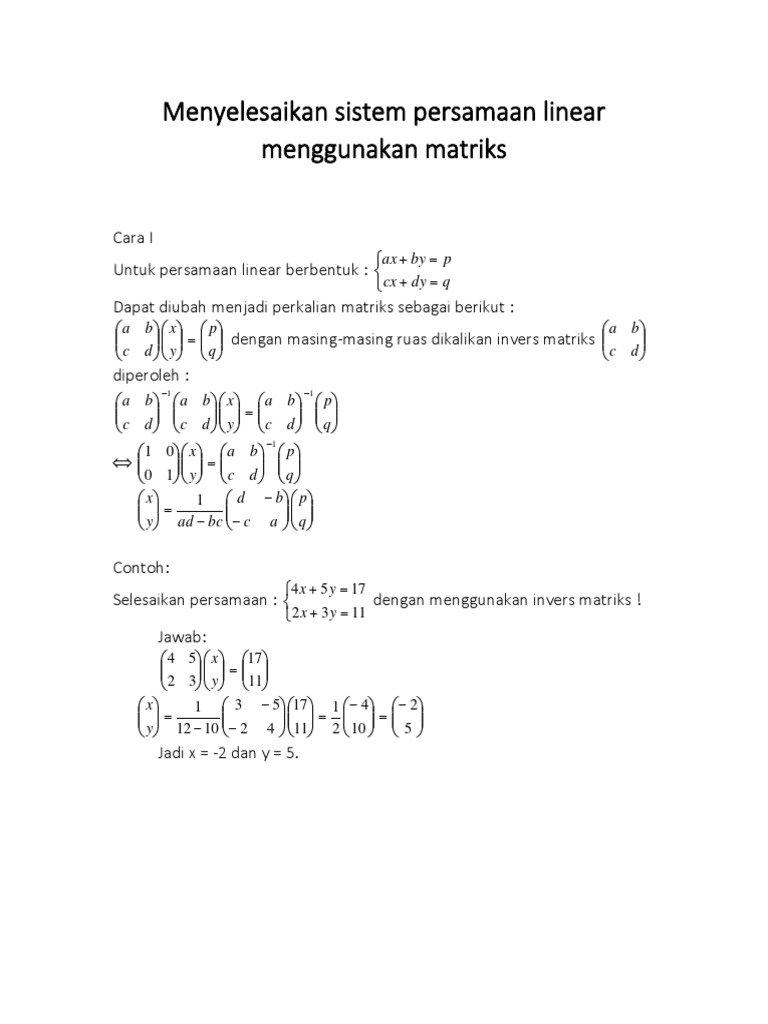 Penyelesaian Sistem Persamaan Matriks | PDF