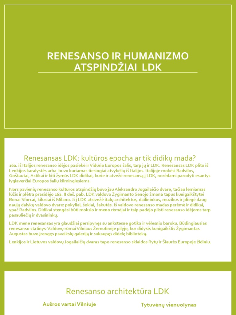 Renesanso Ir Humanizmo Atspindžiai LDK | PDF