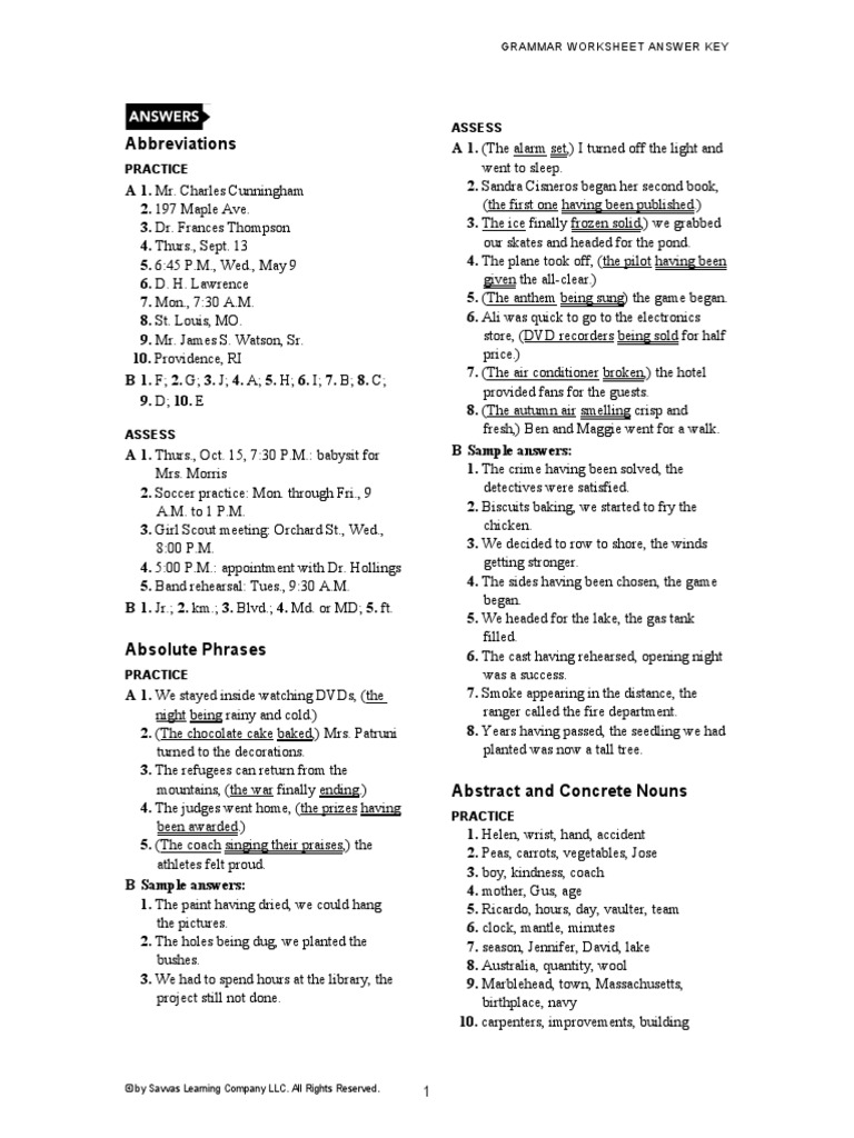 Grammar Worksheet - Savvas Answerkey | PDF | Adverb