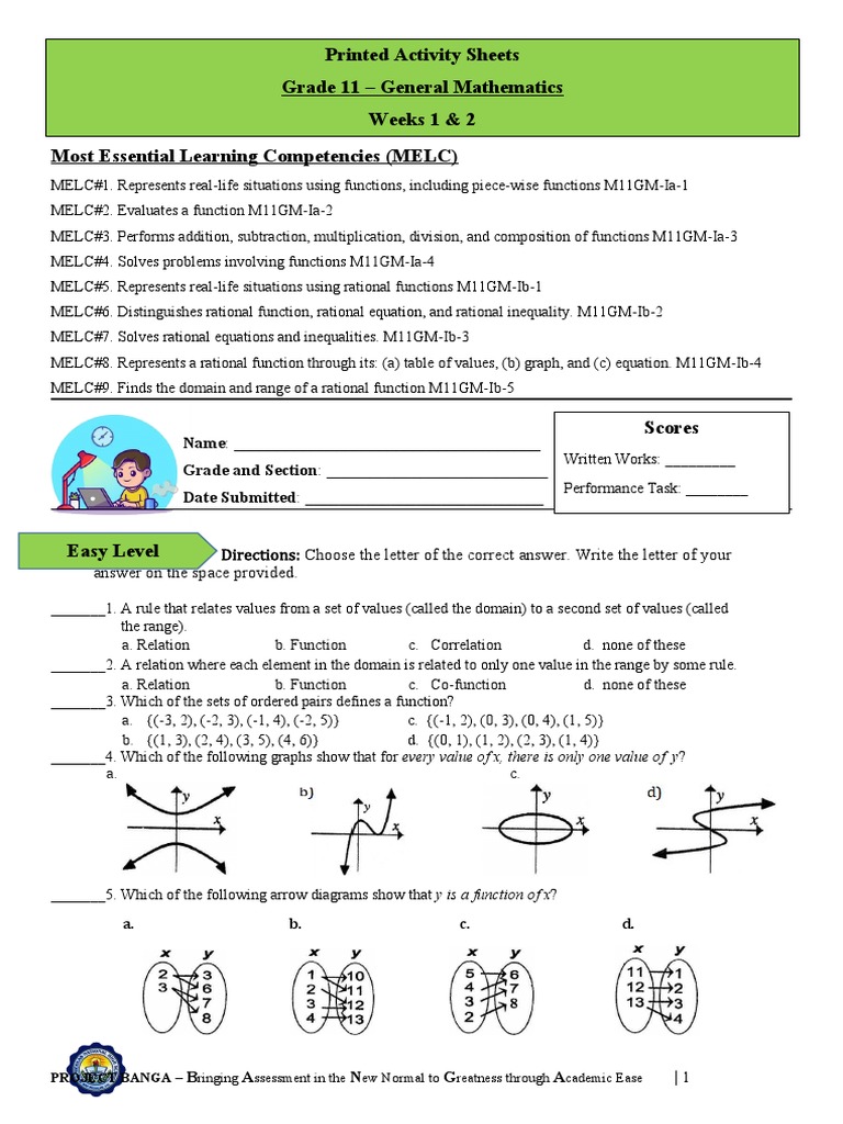 Actvity 1 Week1 and 2 Gen Math Q1 | PDF | Function (Mathematics) | Mathematics