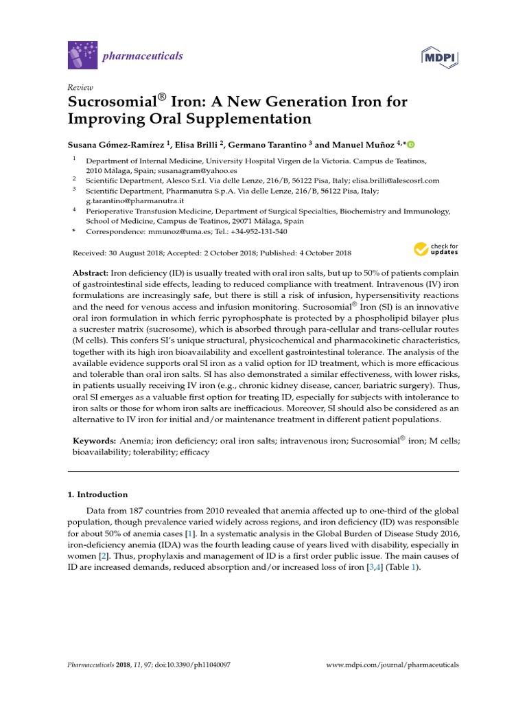 Sucrosomial Iron: A New Generation Iron For Improving Oral ...