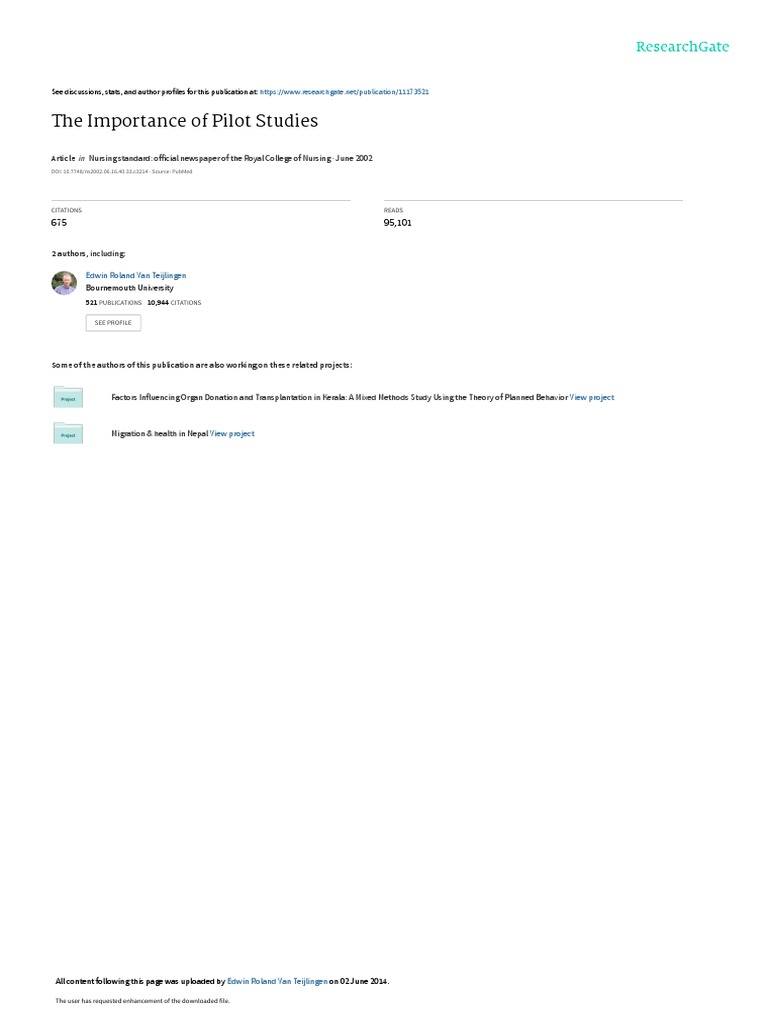 The Importance of Pilot Studies | PDF | Focus Group | Qualitative Research