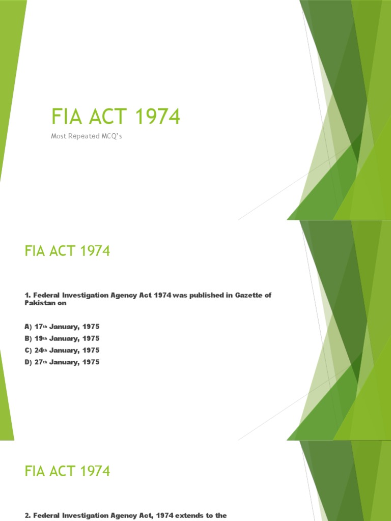 FIA ACT 1974: Most Repeated MCQ's | PDF | Government Of Pakistan ...