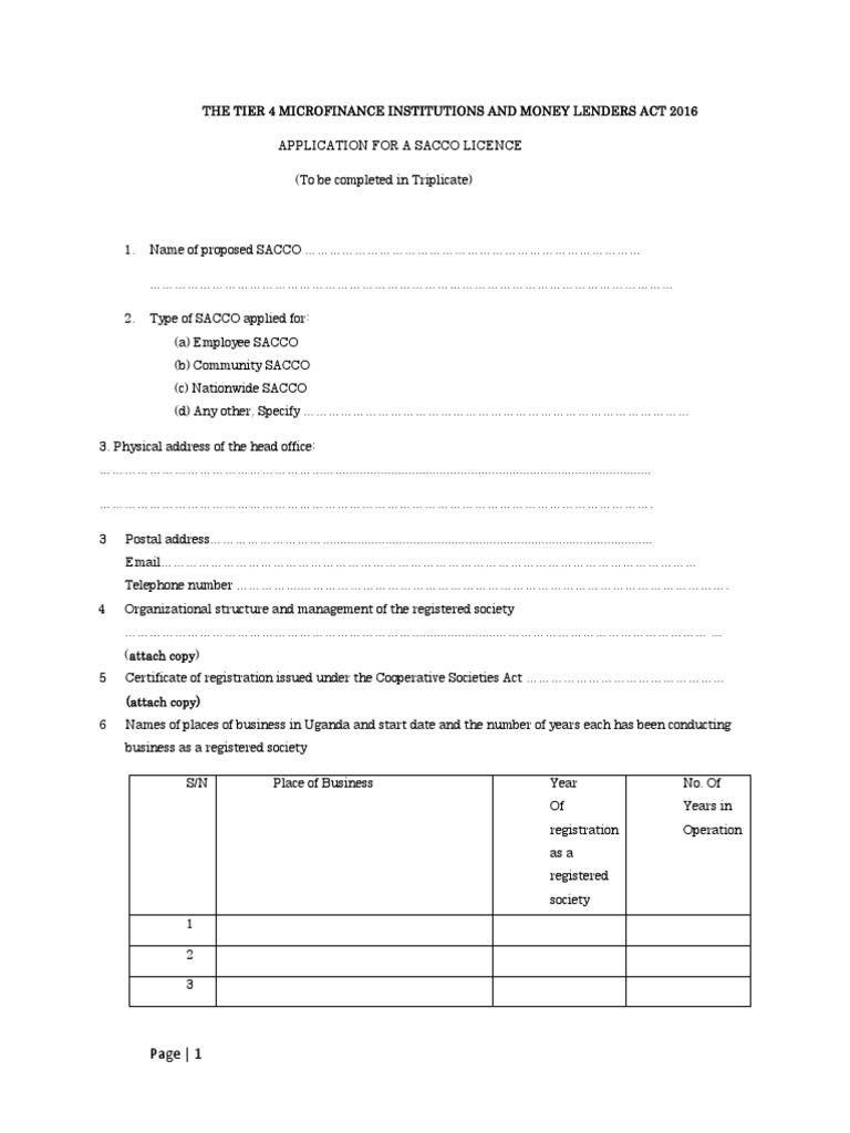 Sacco License Application Form | PDF | Financial Services | Economies