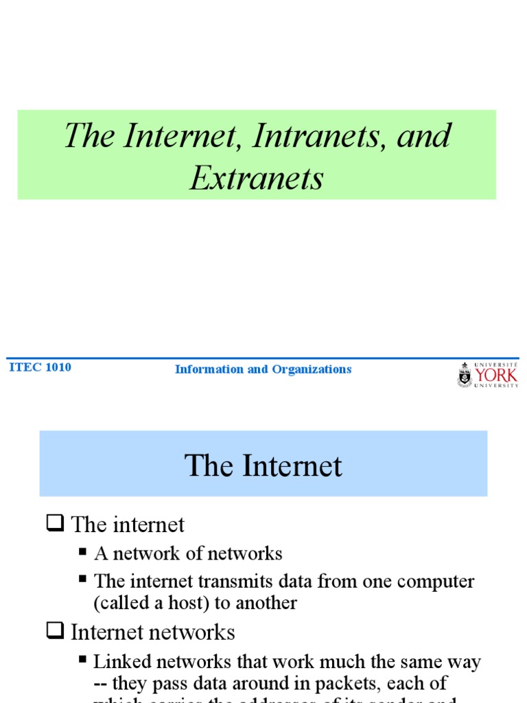 The Internet, Intranets, and Extranets: ITEC 1010 Information and ...