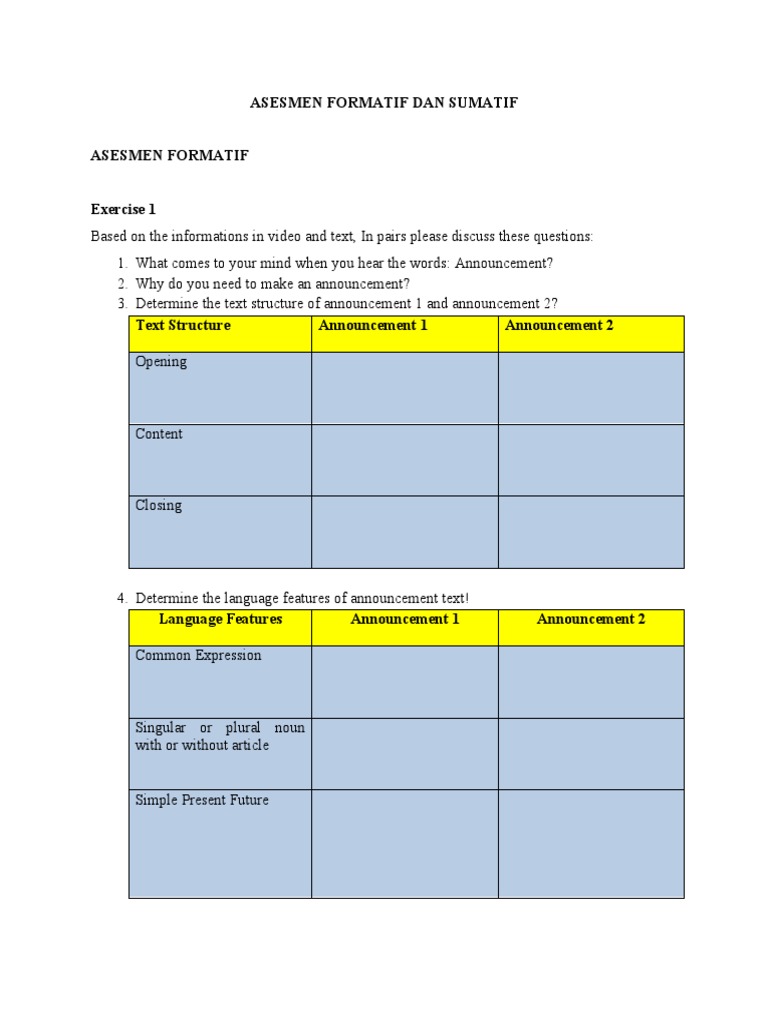 Asesmen Formatif Dan Sumatif | PDF | Grammatical Number | Plural
