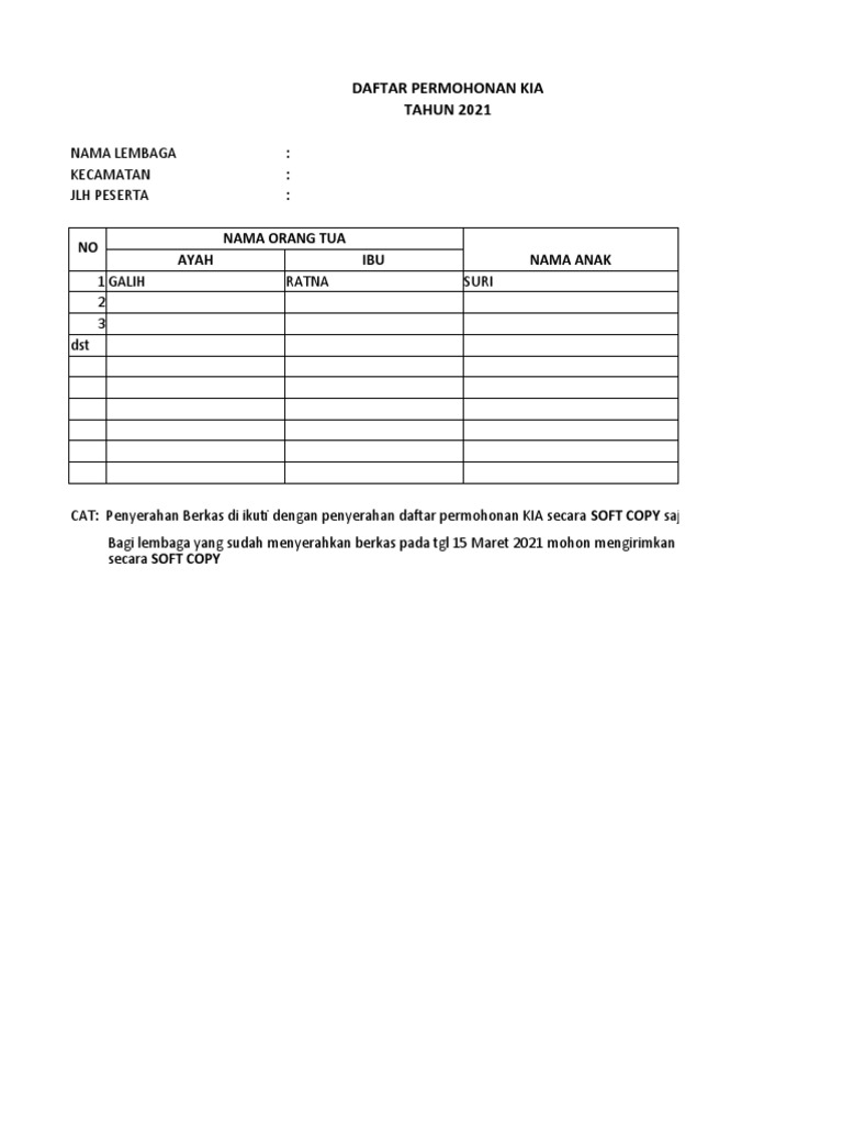 Formulir Pengajuan Kia | PDF