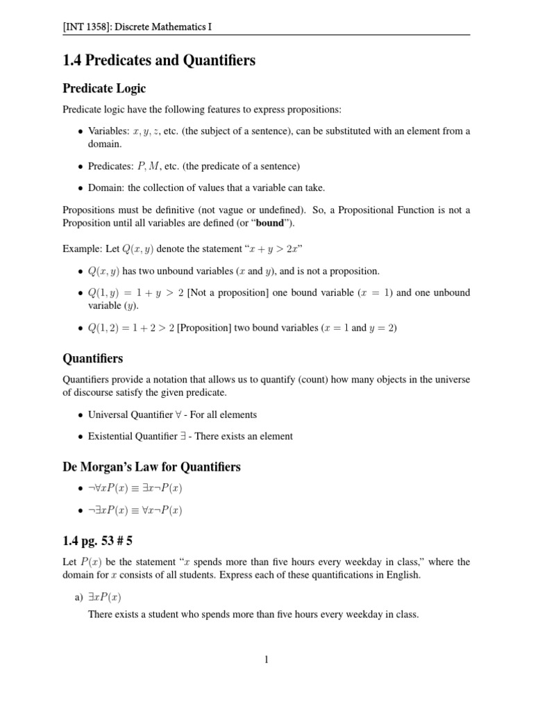 1.4 Predicates and Quantifiers: Predicate Logic | PDF | Grammar ...