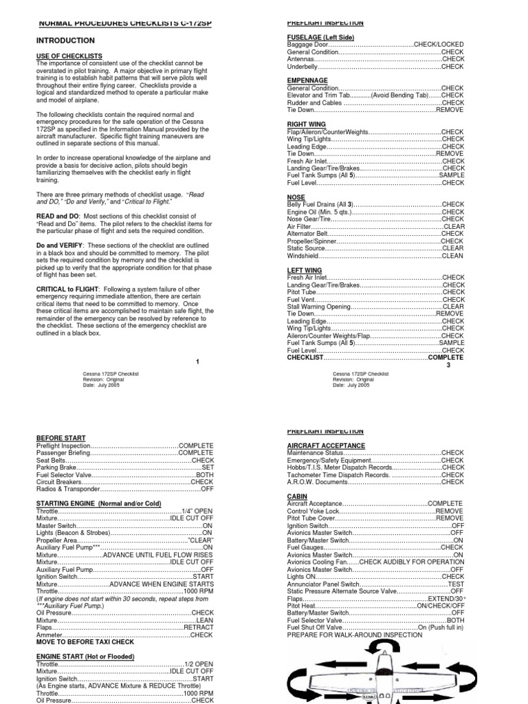 Normal Procedures Checklists C-172Sp: and DO," "Do and Verify," and ...