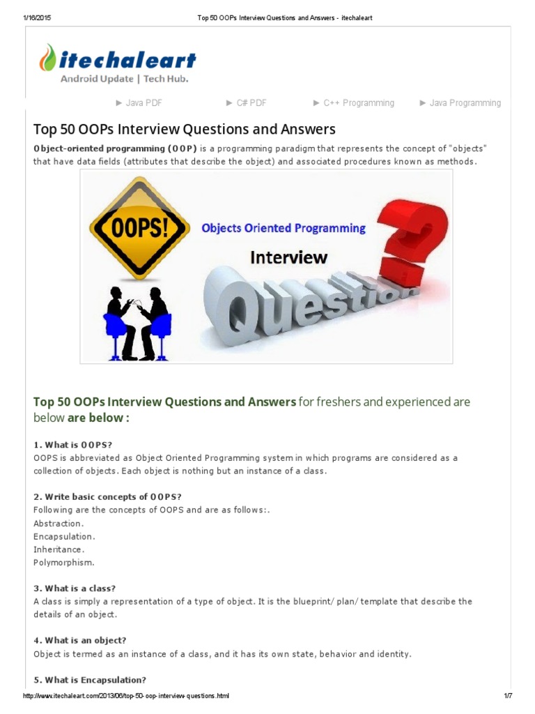 Top 50 Oops Interview Questions and Answers: Java PDF C# PDF C++ Programming Java Programming ...