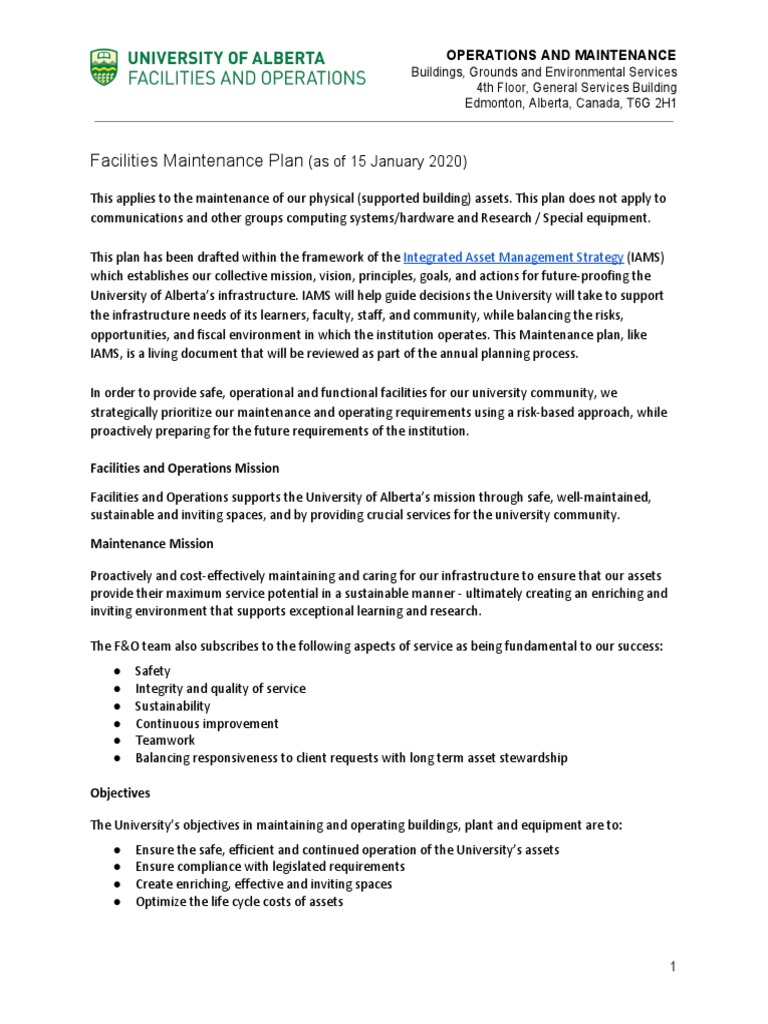 Facilities Maintenance Plan Pdf Risk Safety