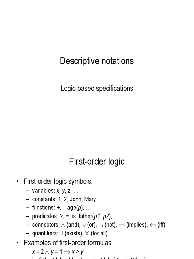 Descriptive Notations: Logic-Based Specifications | PDF | First Order ...