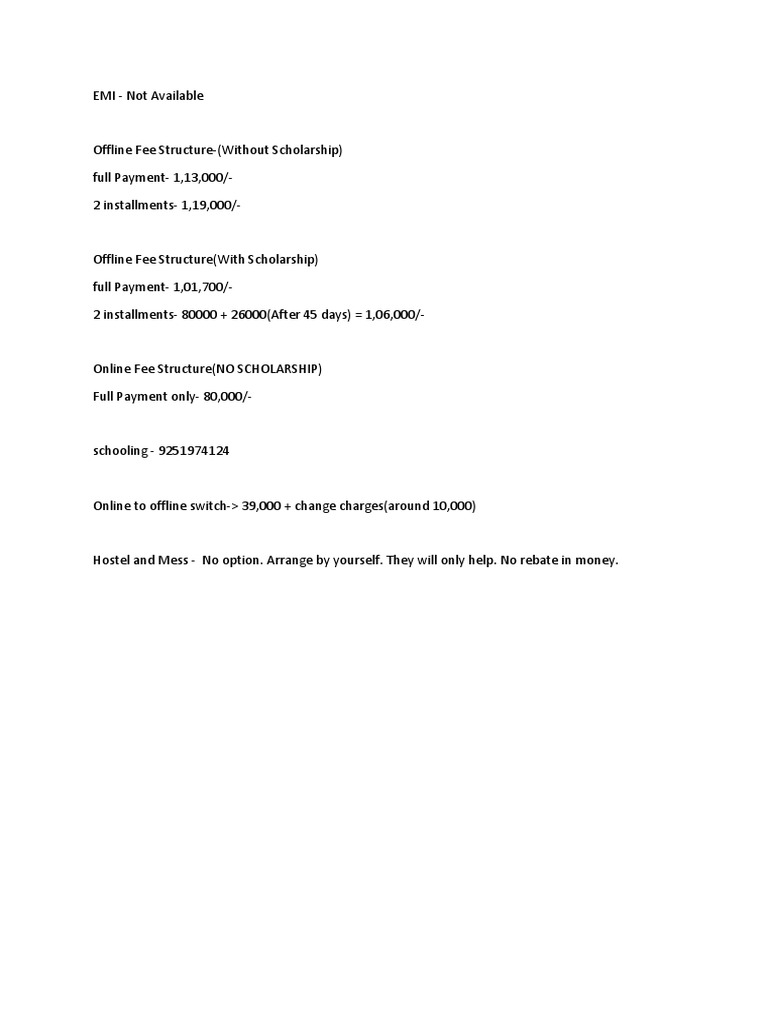 Allen Fee Structure | PDF