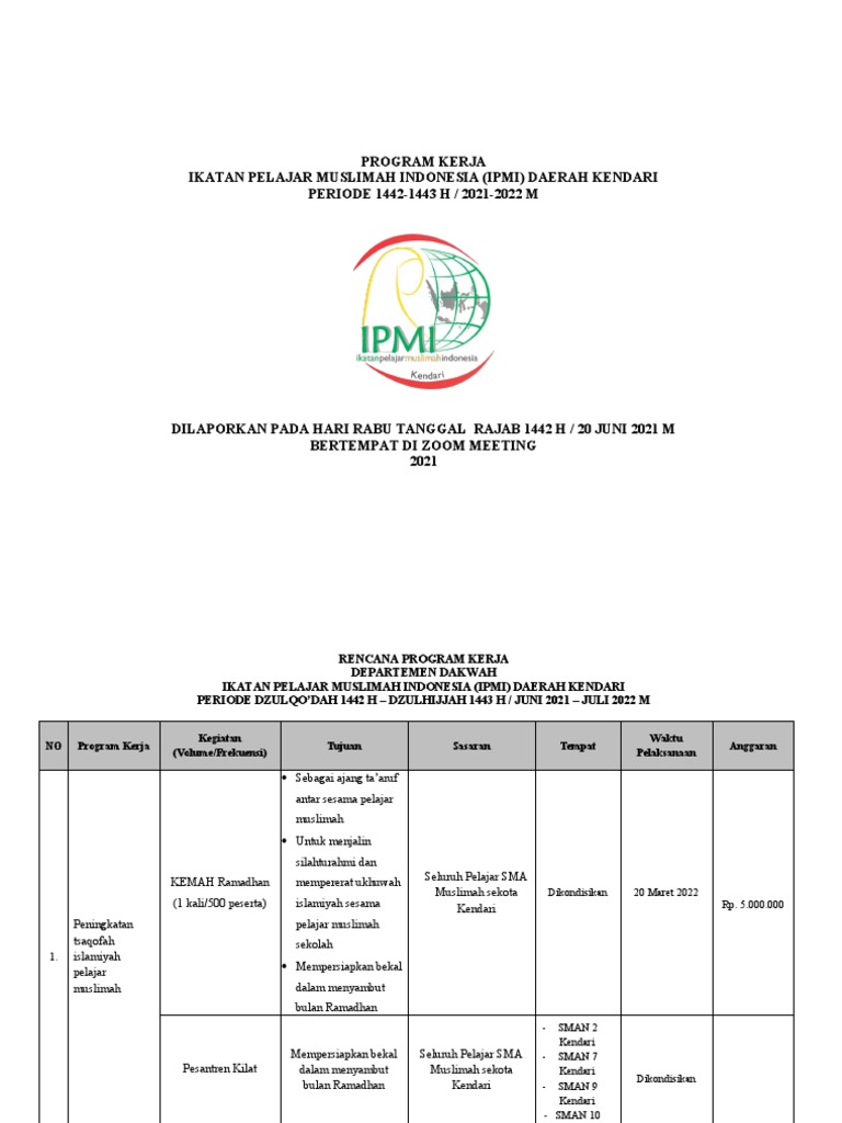 Format Program Kerja Dakwah | PDF