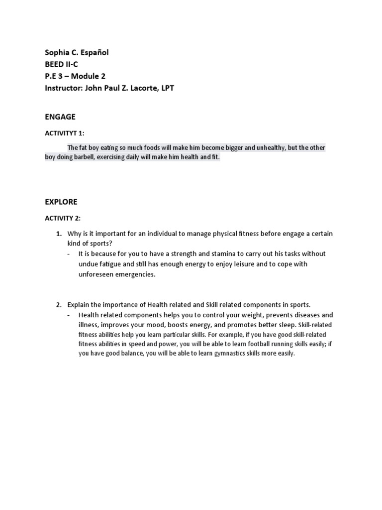 Sophia Pe 3 Module 2 | PDF | Physical Fitness | Weight Training