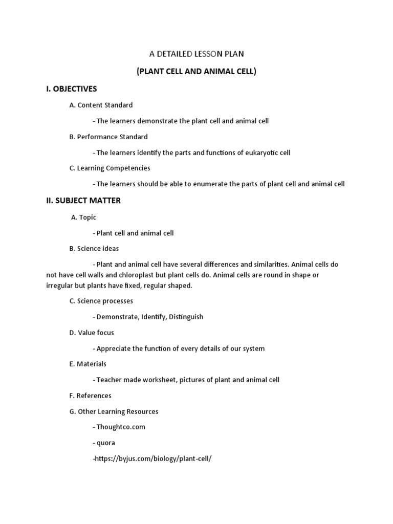 A Detailed Lesson Plan | PDF | Eukaryotes | Cell (Biology)