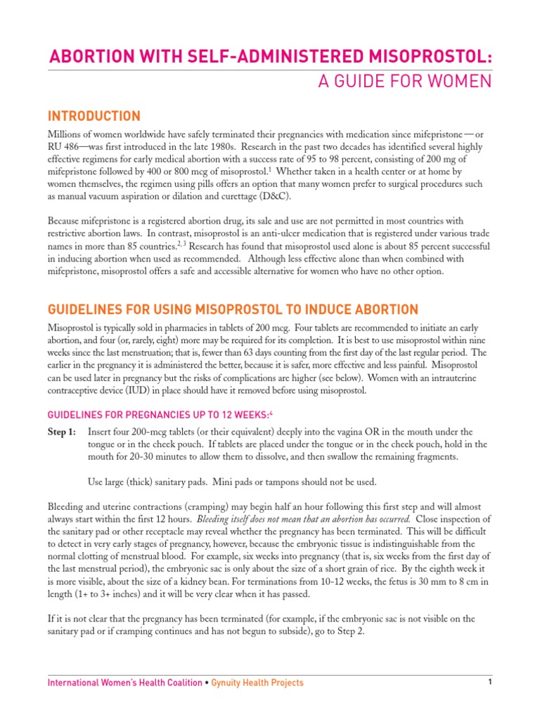 Abortion With Self-Administered Misoprostol:: A Guide For Women | PDF ...