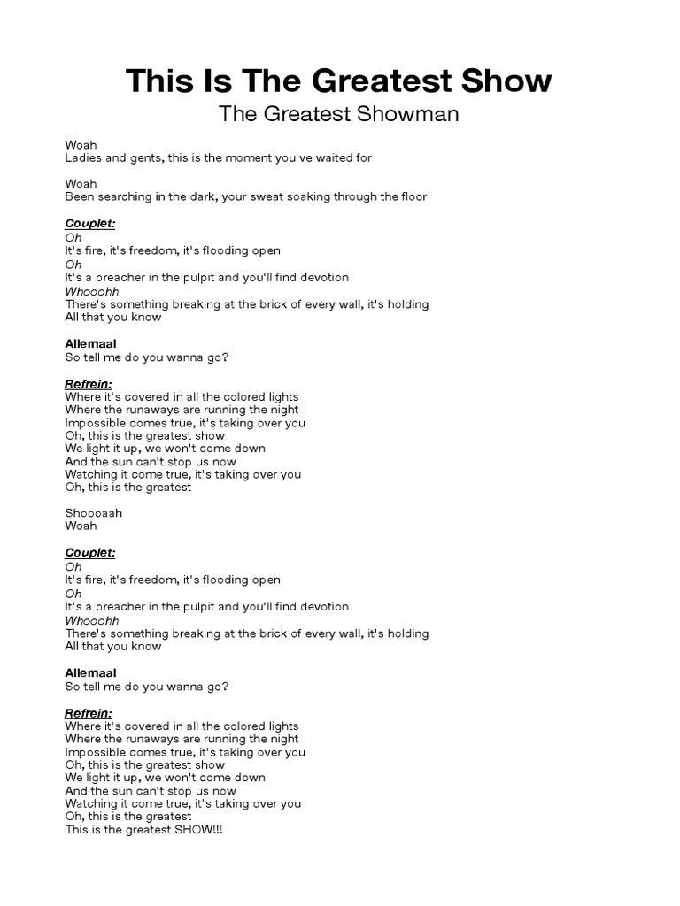 The Greatest Showman Lyrics Analysis | PDF