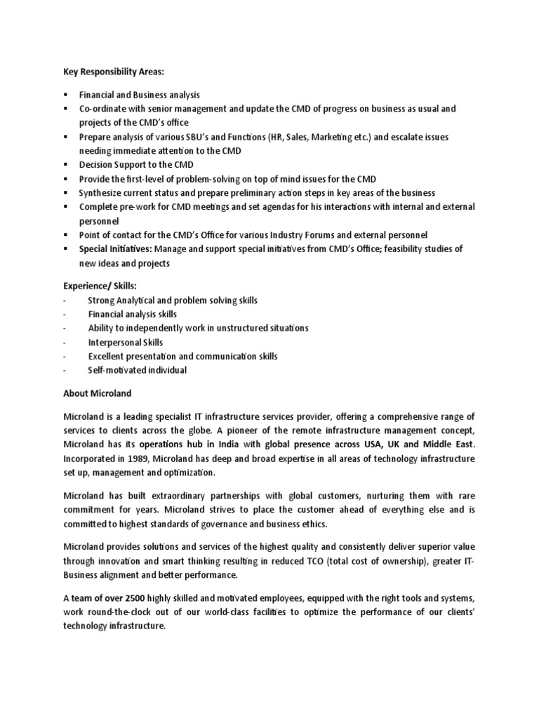 Key Responsibility Areas | Download Free PDF | Outsourcing | Business ...