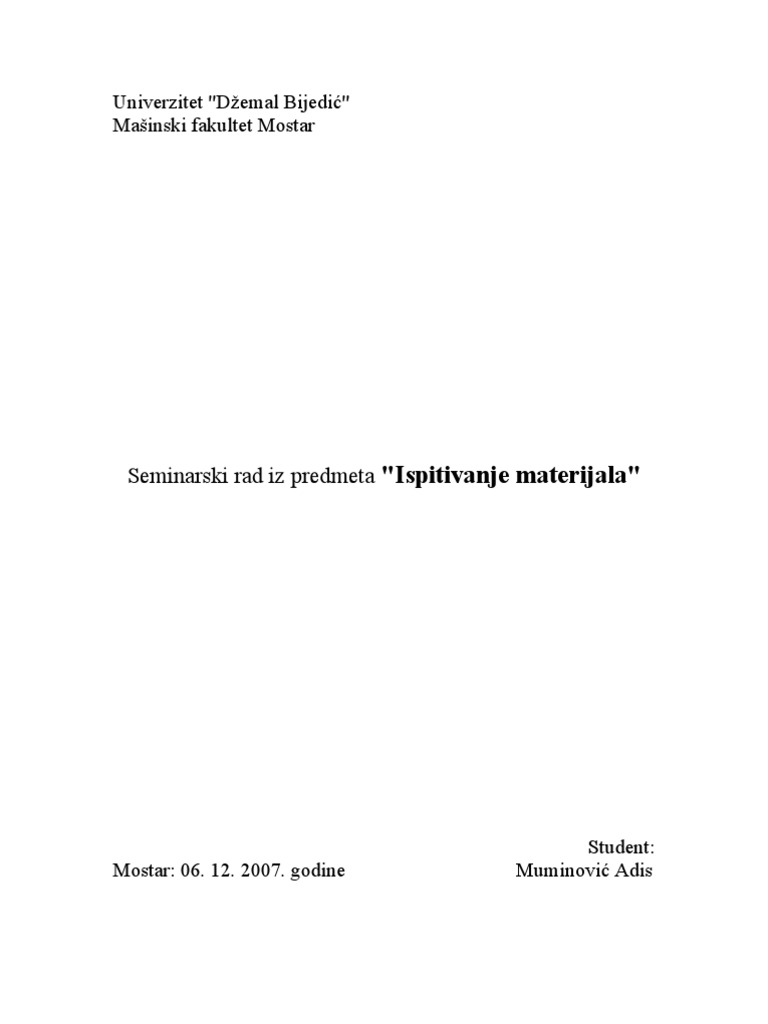 Seminarski Rad - Ispitivanje Materijala | PDF