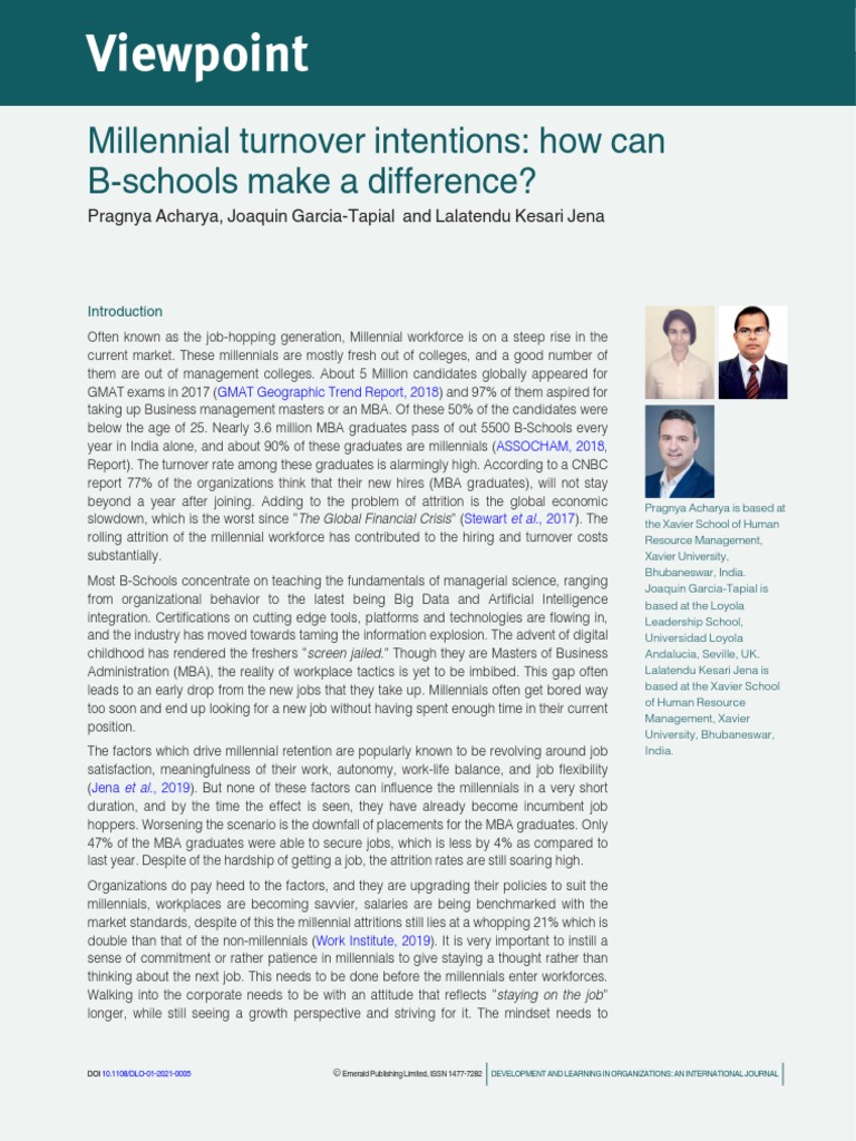 Millenial Turnover Intention Manuscript | PDF | Millennials | Human Resource Management