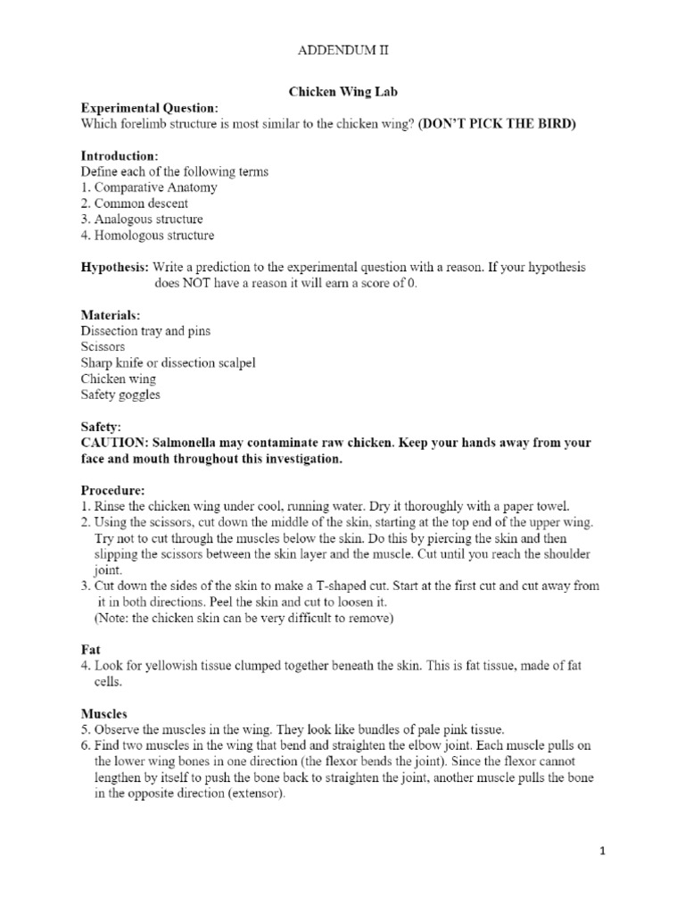 A&P Chicken Wing Lab | PDF