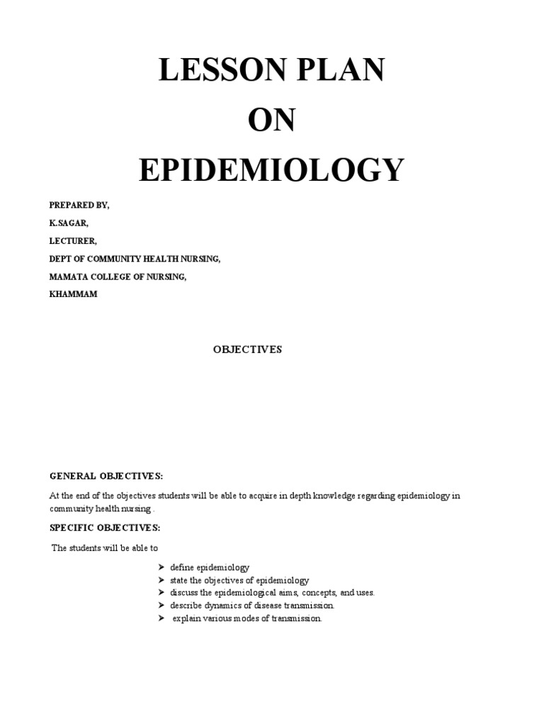 Lesson Plan On Epidemiology | PDF | Transmission (Medicine) | Infection