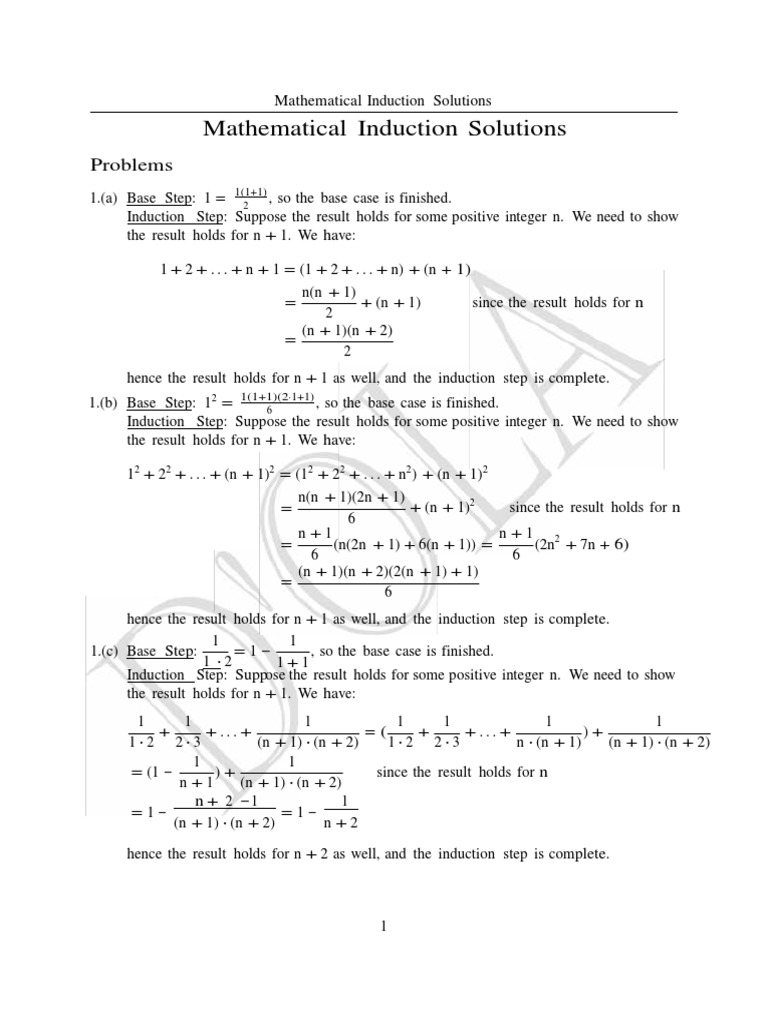 MTS101-Mathematical Induction Solutions-1 | PDF | Numbers | Integer